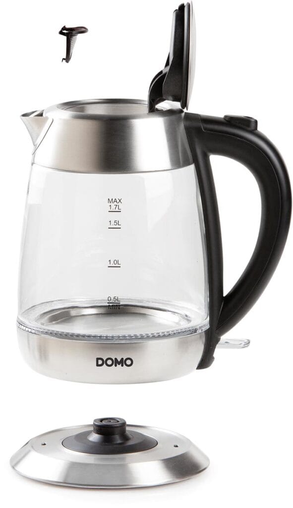 Domo waterkoker uit glas, inox design, 1,7 liter, 2200 W | Portaal Check