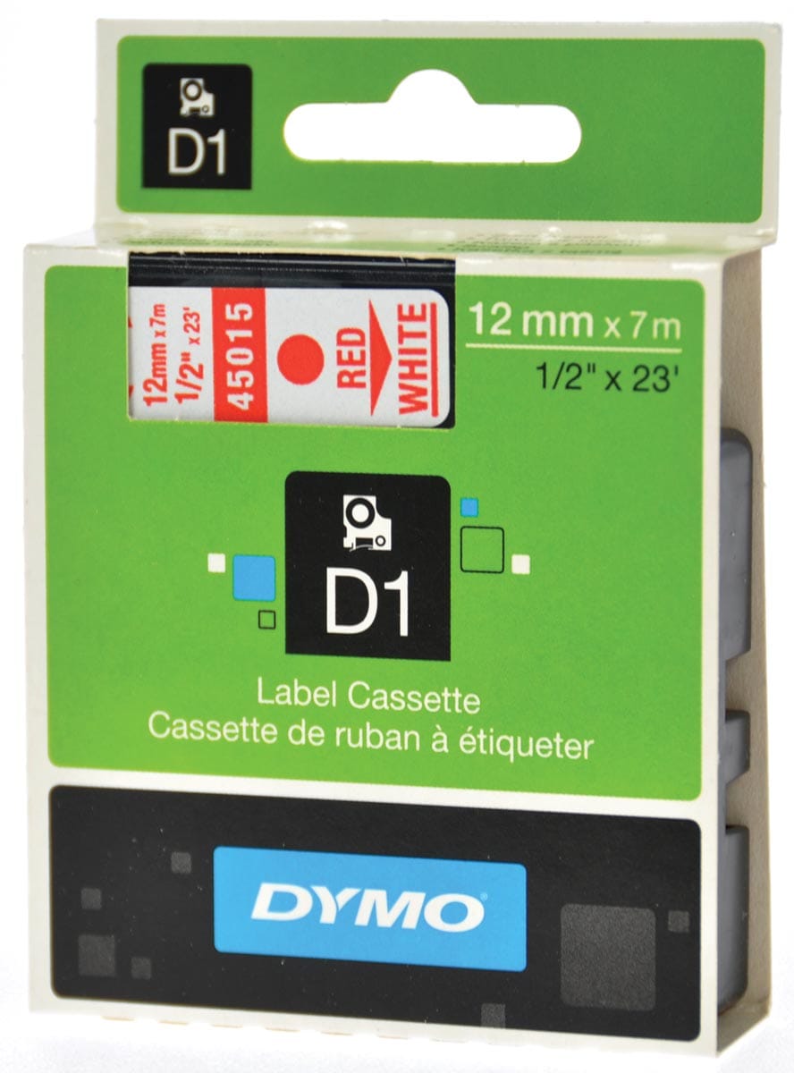 Dymo D1 tape 12 mm, rood op wit | Portaal Check