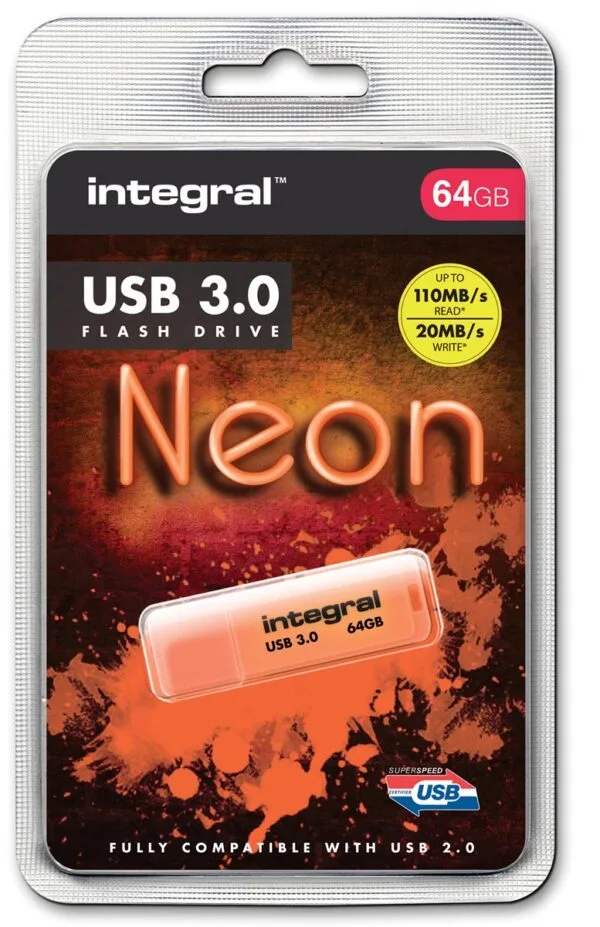 Integral Neon USB 3.0 stick, 64 GB, oranje | Portaal Check