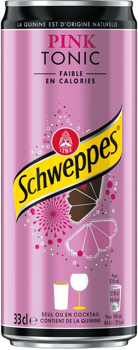 Schweppes Pink Tonic frisdrank, sleek blik van 33 cl, pak van 24 stuks ...