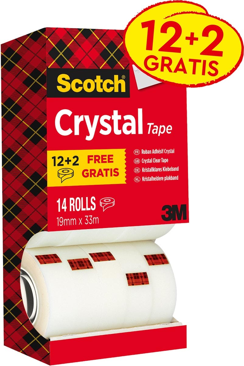 Scotch Plakband Crystal ft 19 mm x 33 m, doos met 14 rolletjes (12 + 2 gratis) | Portaal Check