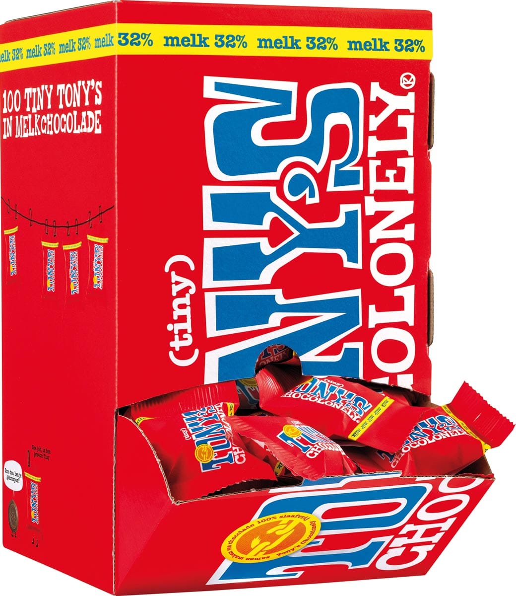 Tony's Chocolonely mini chocoladereep, 900g, doos van 100 stuks apart ...